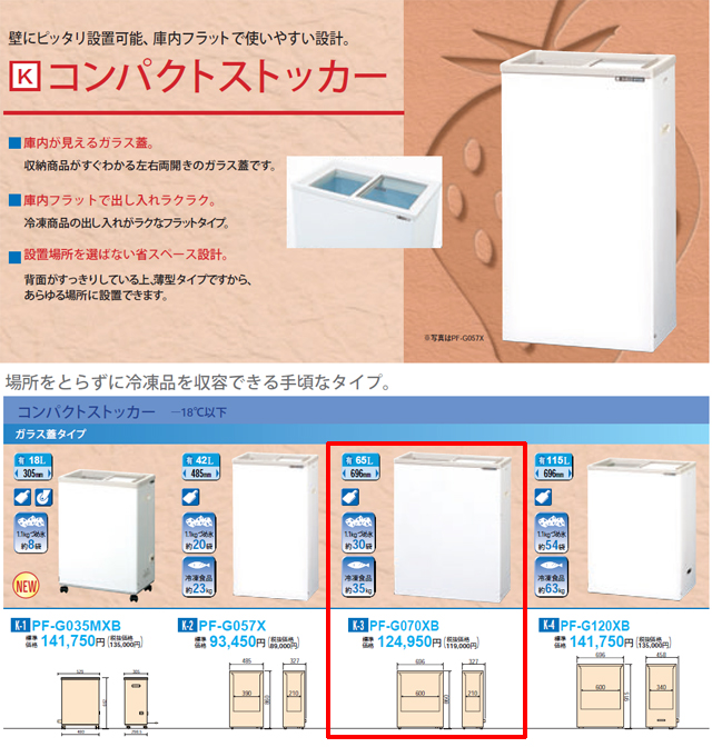 サンデン 冷凍ストッカー PF-G070XB-B 698x310x860mm 65L ガラス蓋タイプ 【安心取引】保証有の落札情報詳細 - Yahoo!オークション落札価格検索 オークフリー